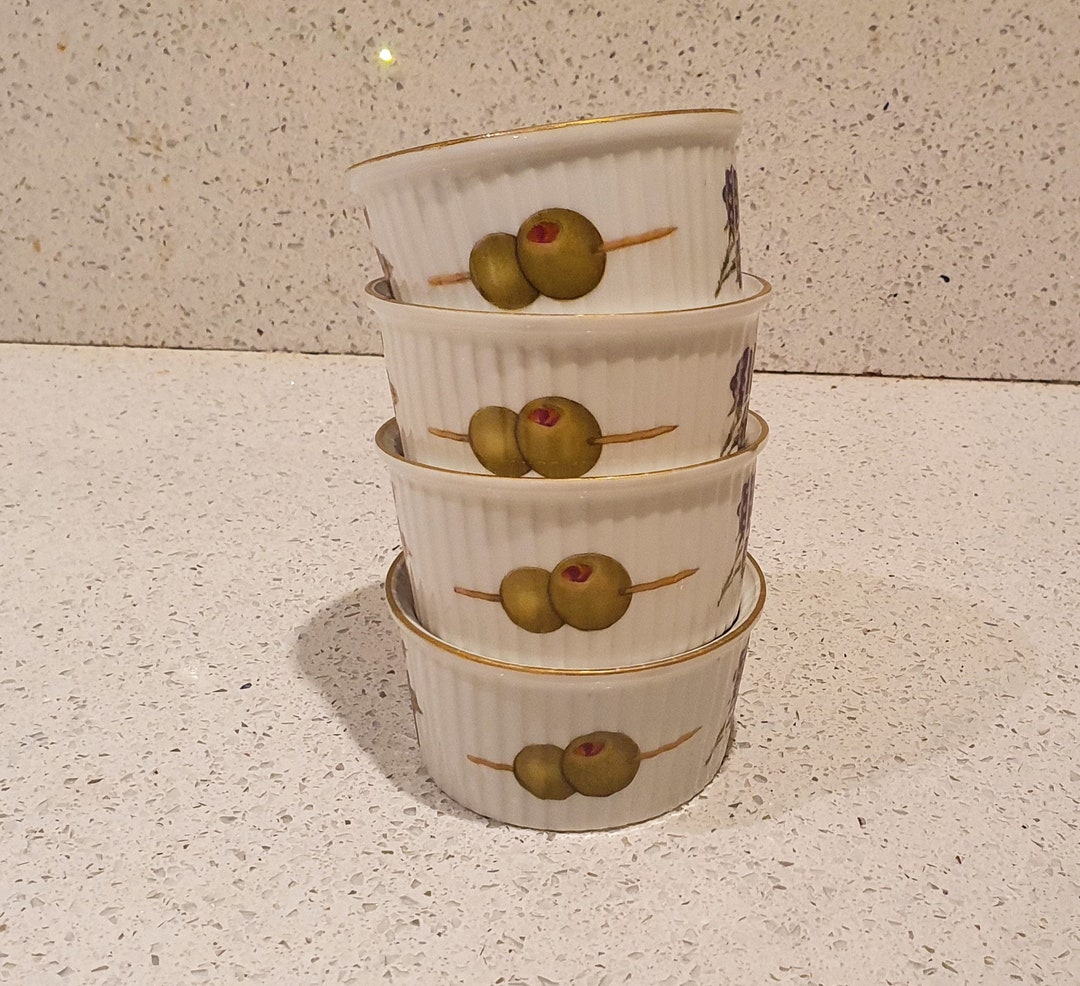 Royal Worcester Ramekins, Porcelain, Olive, Gold, Gilt Edged, Oven to Table, Very Good Condition ...