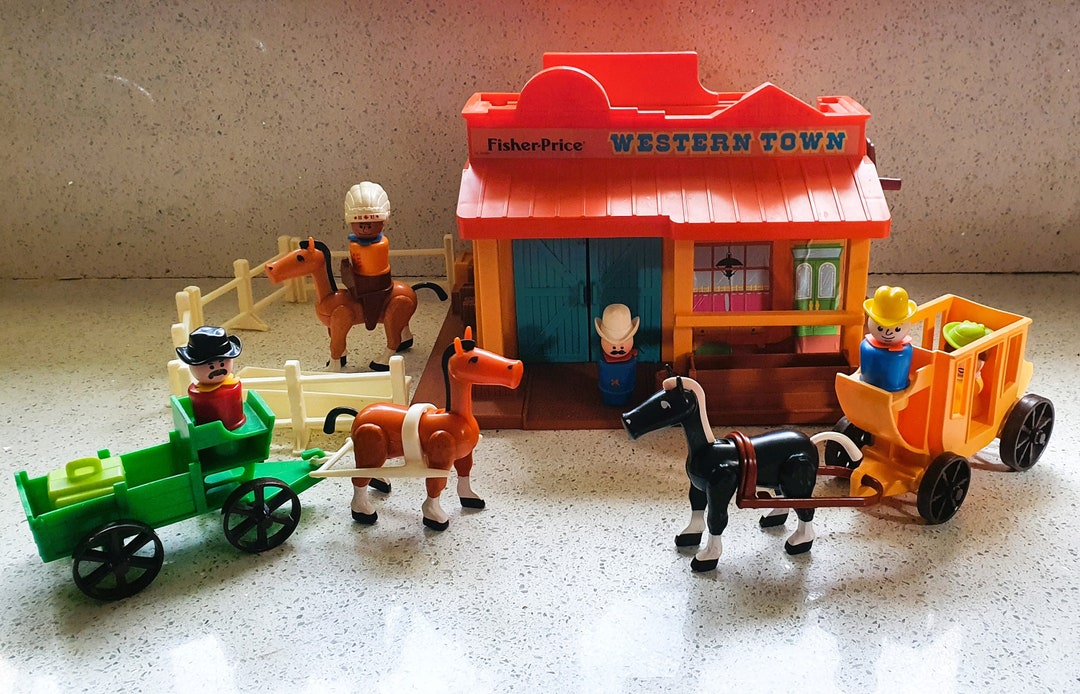 Vintage Fisher Price Western Town Set: Cowboys, Horses, Carriage - Etsy