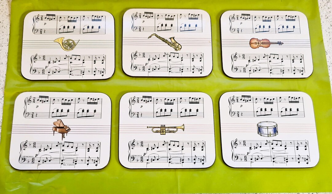 Vintage Cat Coasters: Musical Instruments Design, Cork Backed - Etsy