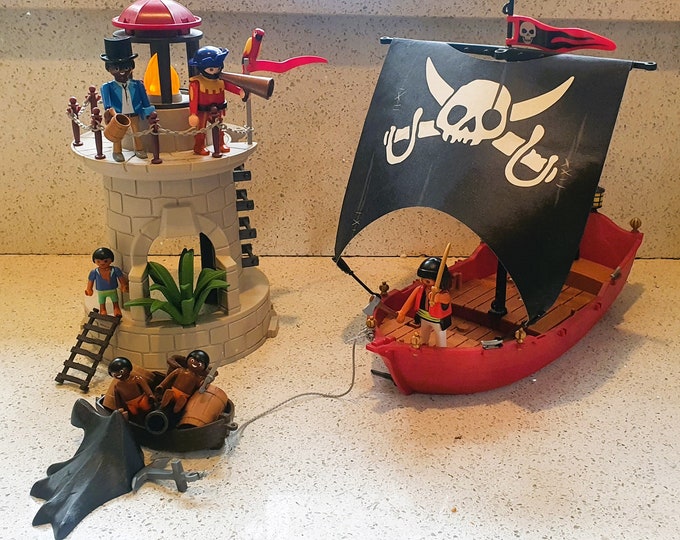 Vintage Playmobil Pirates Set, Playmobil Pirate Ship, Playmobil Light ...