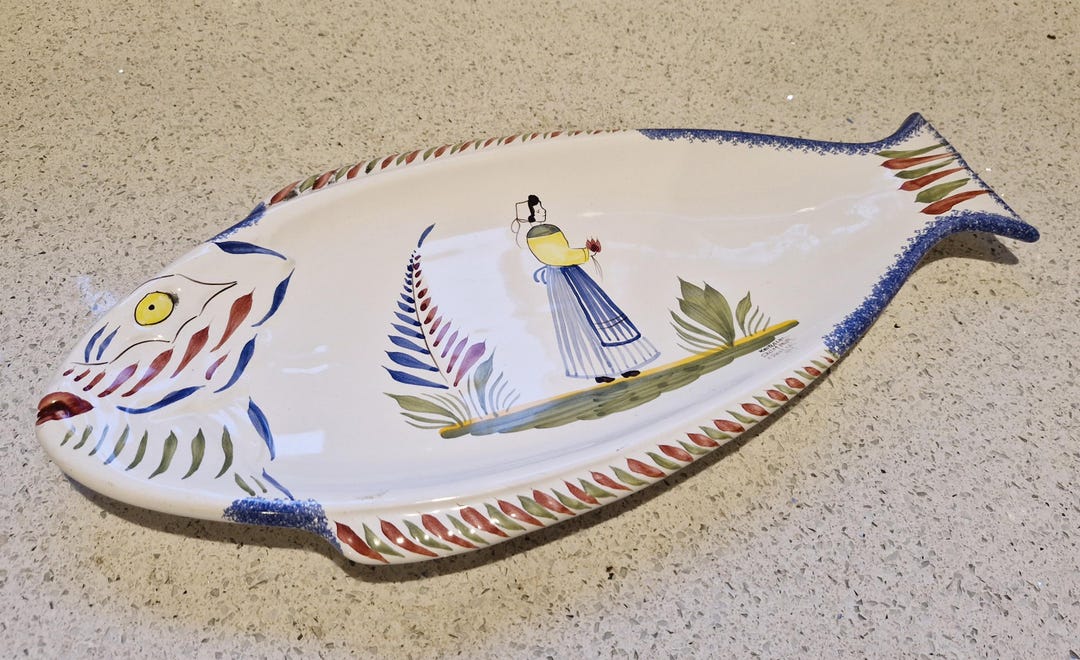Vintage Quimper Fish Platter: Hand-painted French Serving Dish - Etsy