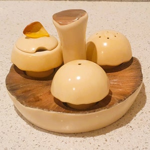 Carltonware, Hand Painted Mushroom, Salt and Pepper, Cruet Set, 3 Pot ...