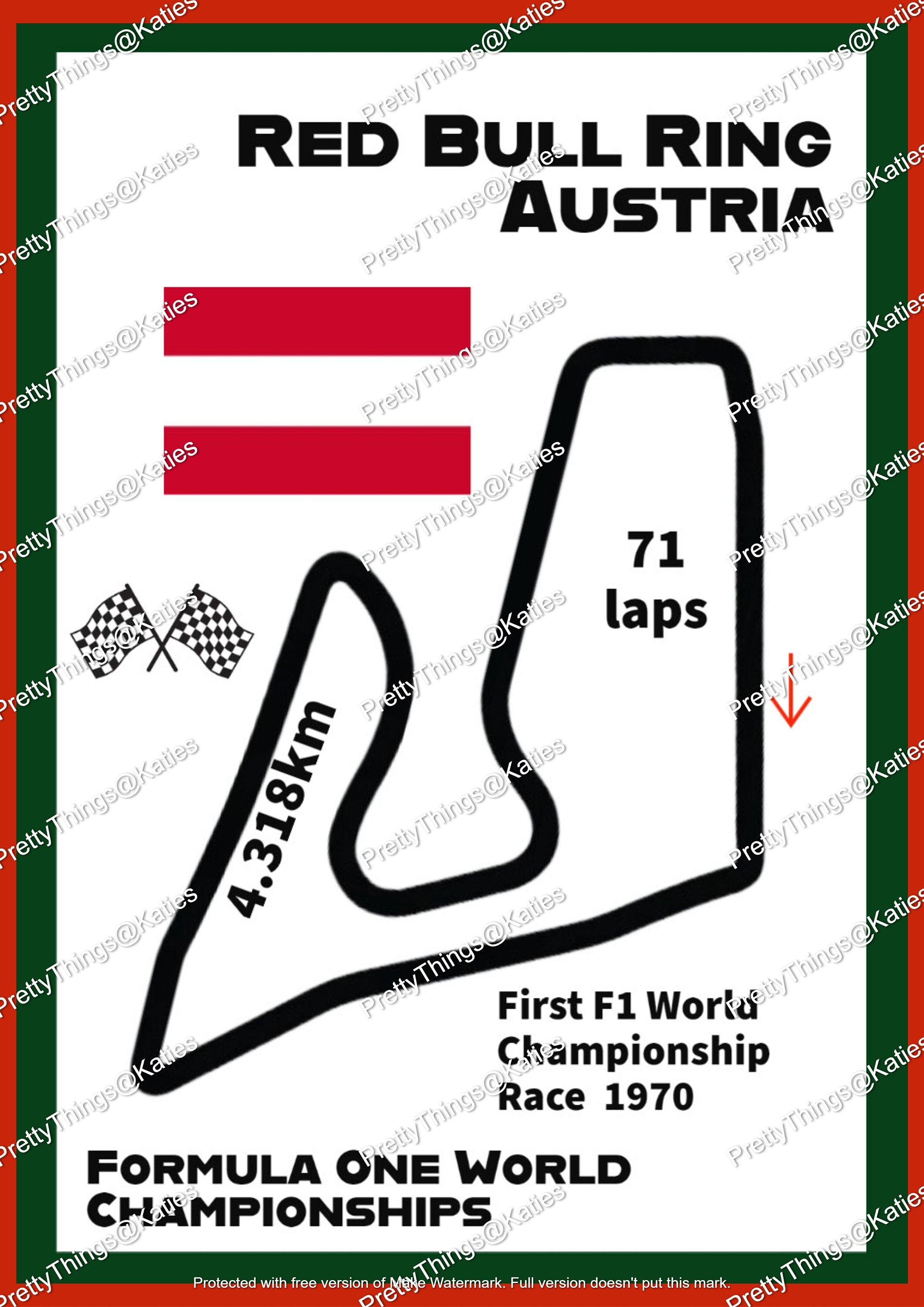 Red Bull Ring, Austria, F1 Track Outline, F1, Circuit, Poster, Austrain ...