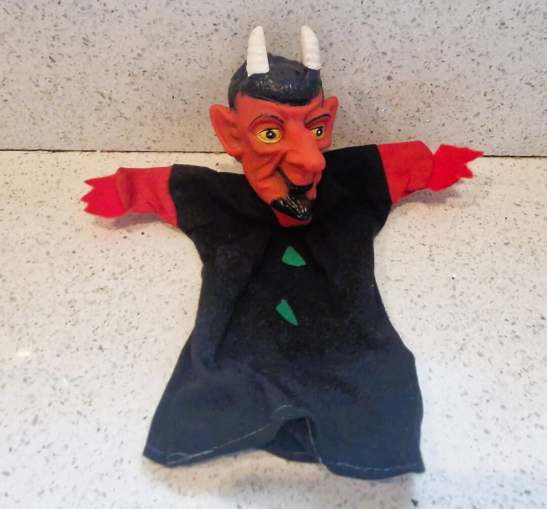 Vintage Red Devil Rubber Hand Puppet With White Horns - Etsy