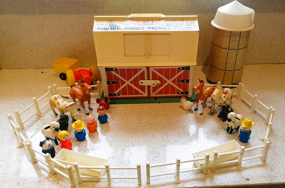 Vintage Fisher Price Farm, Tractor, Animals, Farmer, Pigs, Sheep, Cows ...