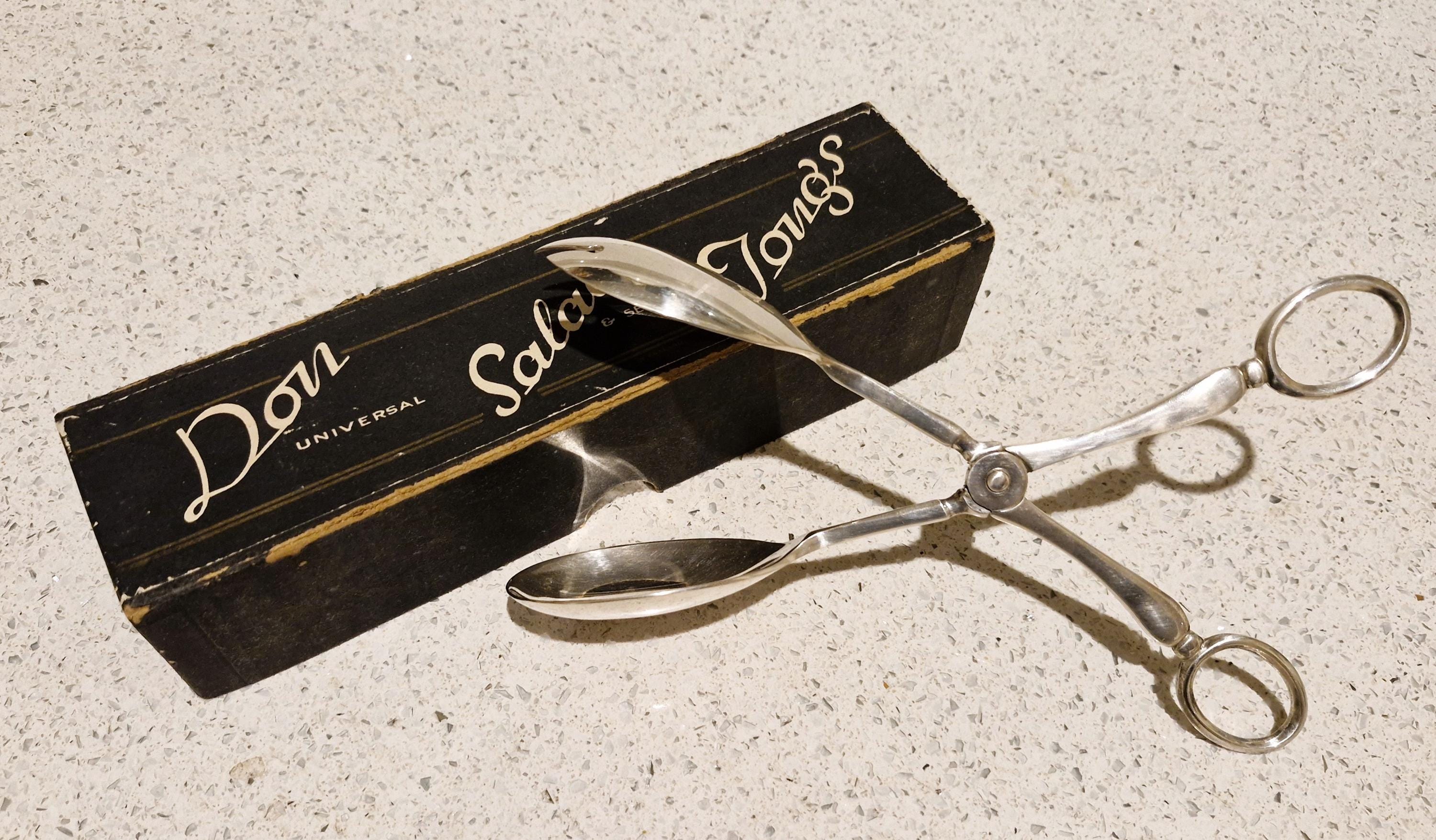 Vintage Art Deco Silver Plated Salad Tongs - Cooper Bros - Original Box ...