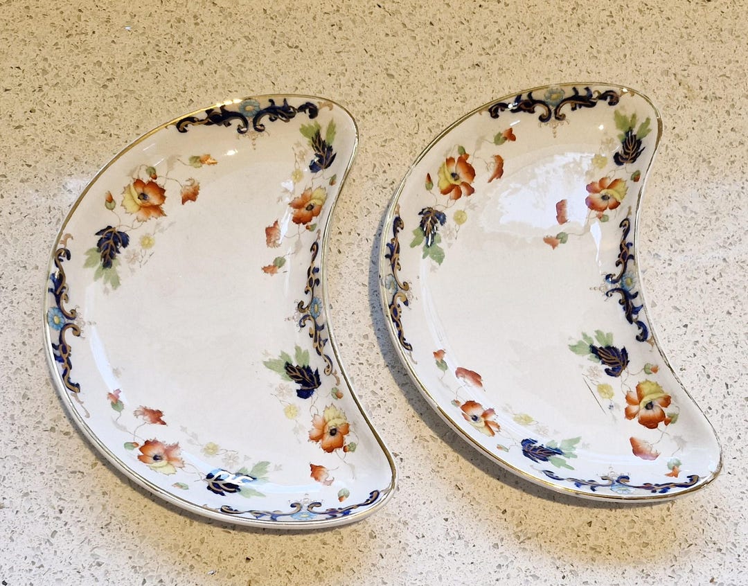 Antique Coronaware Half Moon Plate: Staffordshire Floral Serving Dish ...