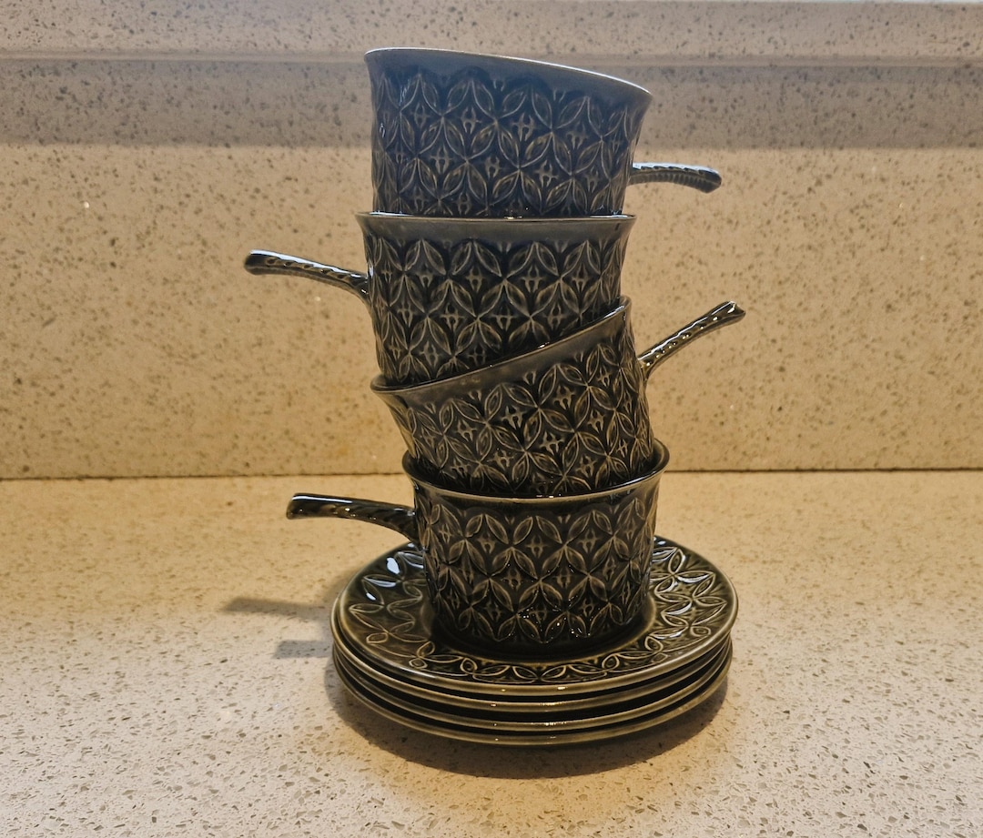Conjunto de 4, Tams ware Green Soup Coups e Saucers, Tams Soup Bowls ...