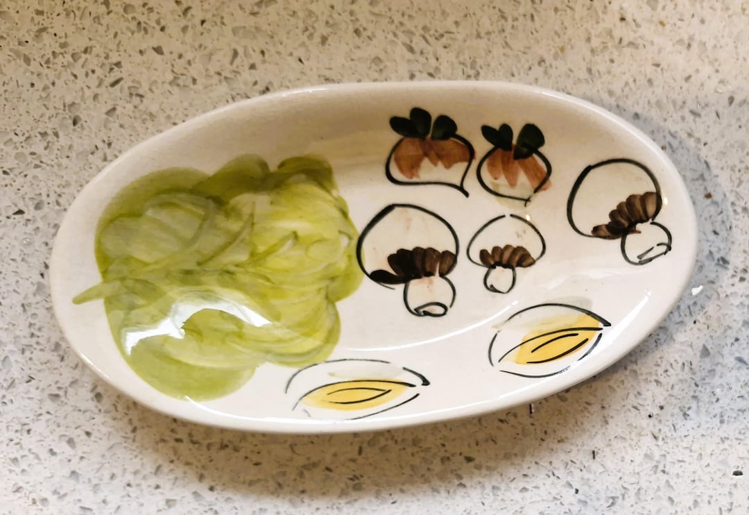 Toni Raymond Pottery Plate, Dish: Hand-painted, Mushroom, Vegetables ...