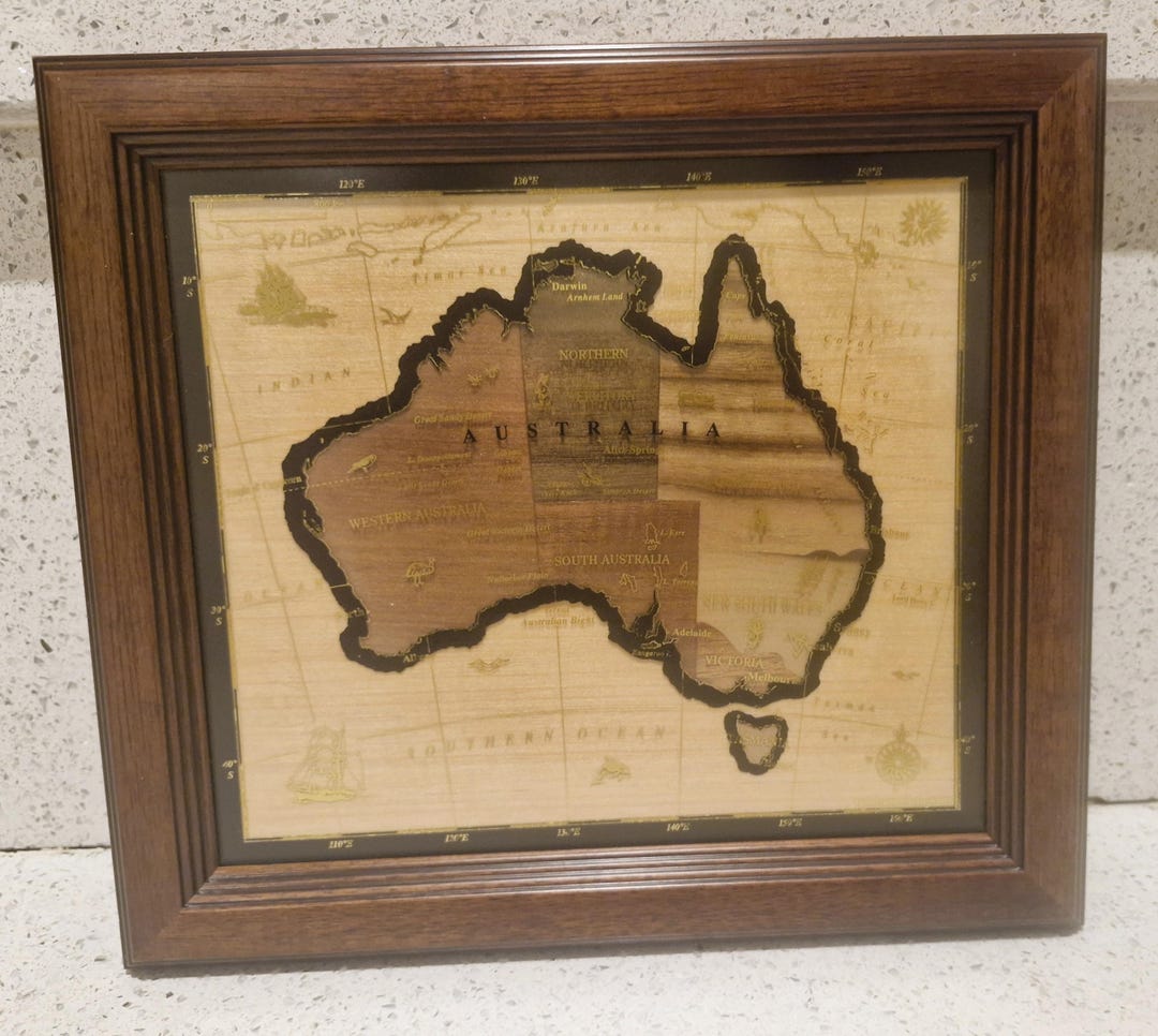 Vintage Map of Australia, Inlaid Wood, Map of Australia, Marquetry ...