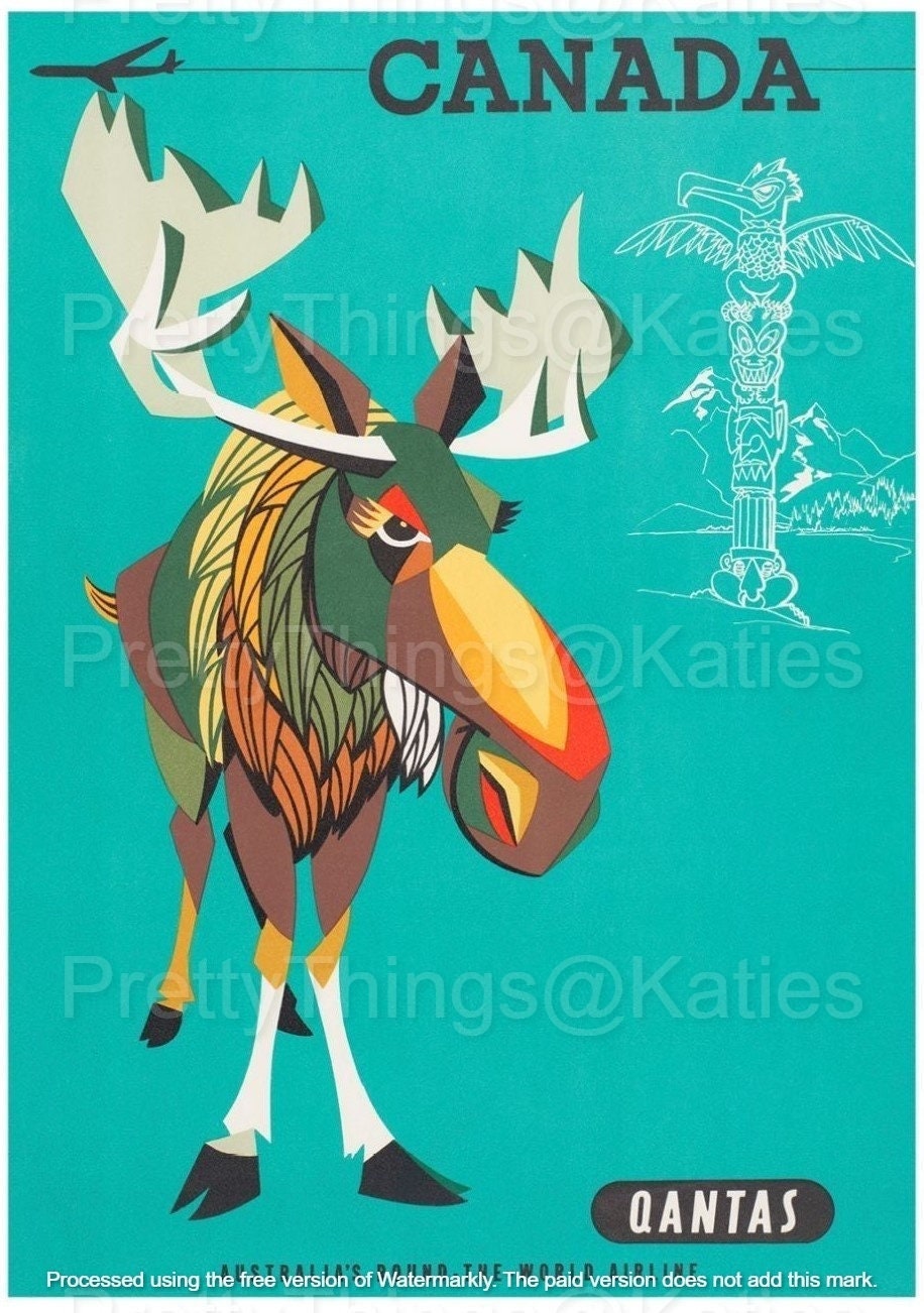60s Vintage Qantas Travel Poster, Qantas 1960s Posters, Harry Rogers ...