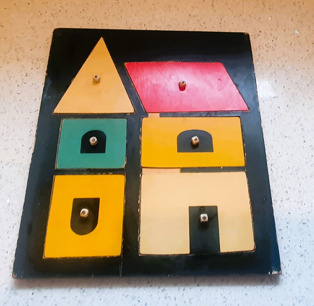 Mid-century Peg Board, Geometric Shapes, Peg Board Wooden Puzzle, Mid ...