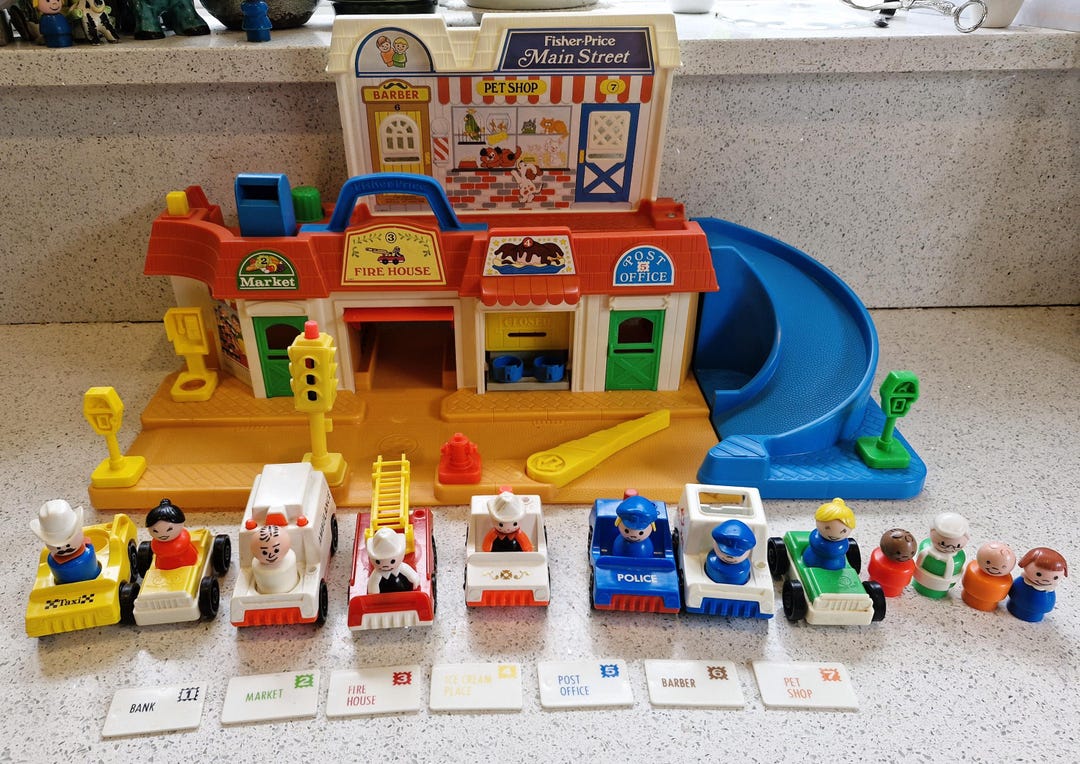 Vintage Fisher Price Main Street Set: Little People Town W/ Vehicles ...
