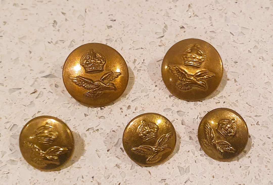 Vintage Original, WW2, RAF Kings Crown, Wings, Brass Button, Buttons ...