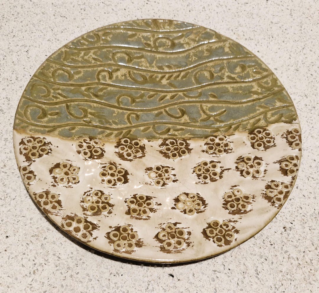 Vintage Hand-painted Sgraffito Plate: Handmade Clay Art Platter (11 ...