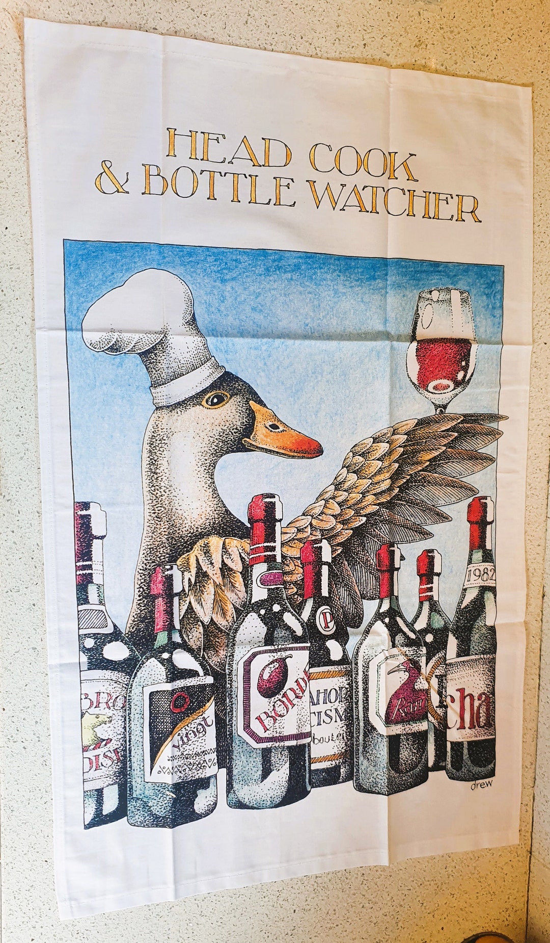 NEW Simon Drew Tea Towel, Head Cook and Bottle Washer, Cooks Gift ...