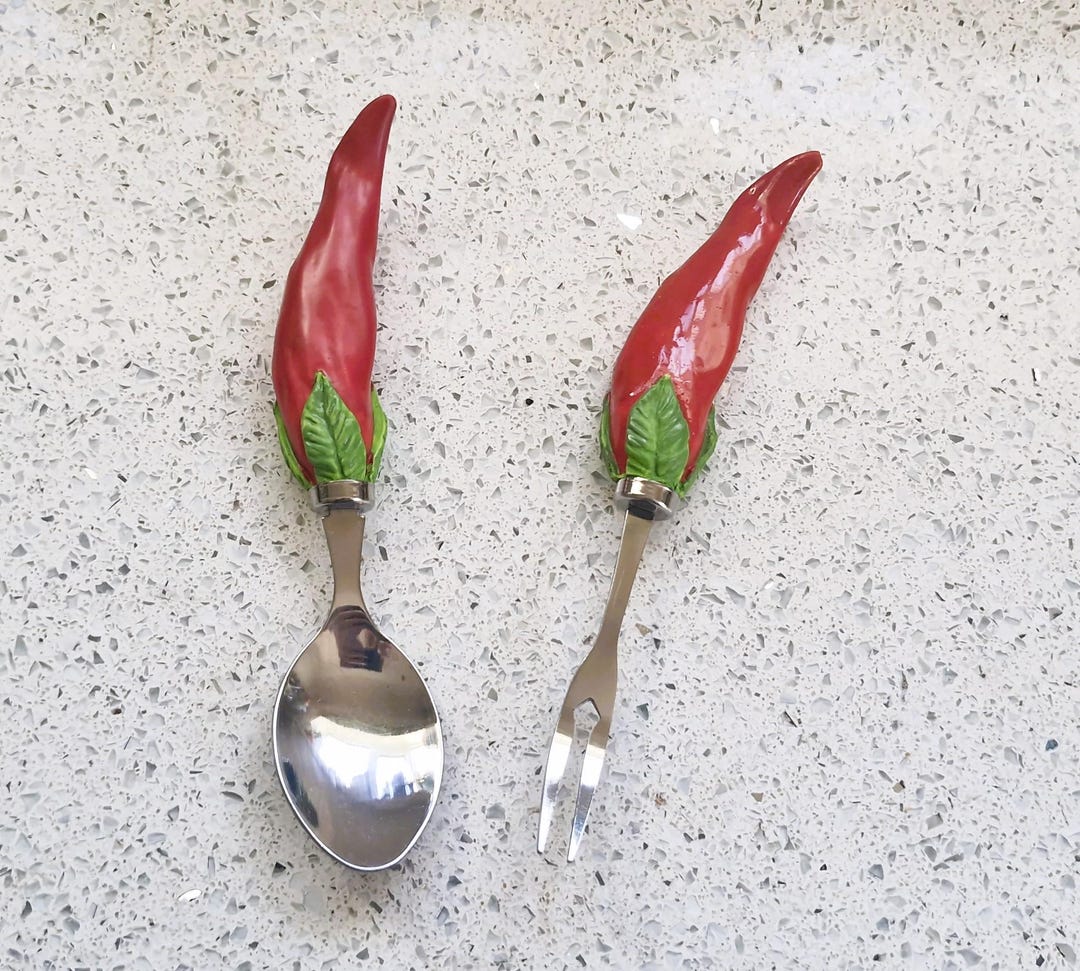Sagaform Chilli Handled Spoon and Fork Set, Servers, Quirky, Vintage ...