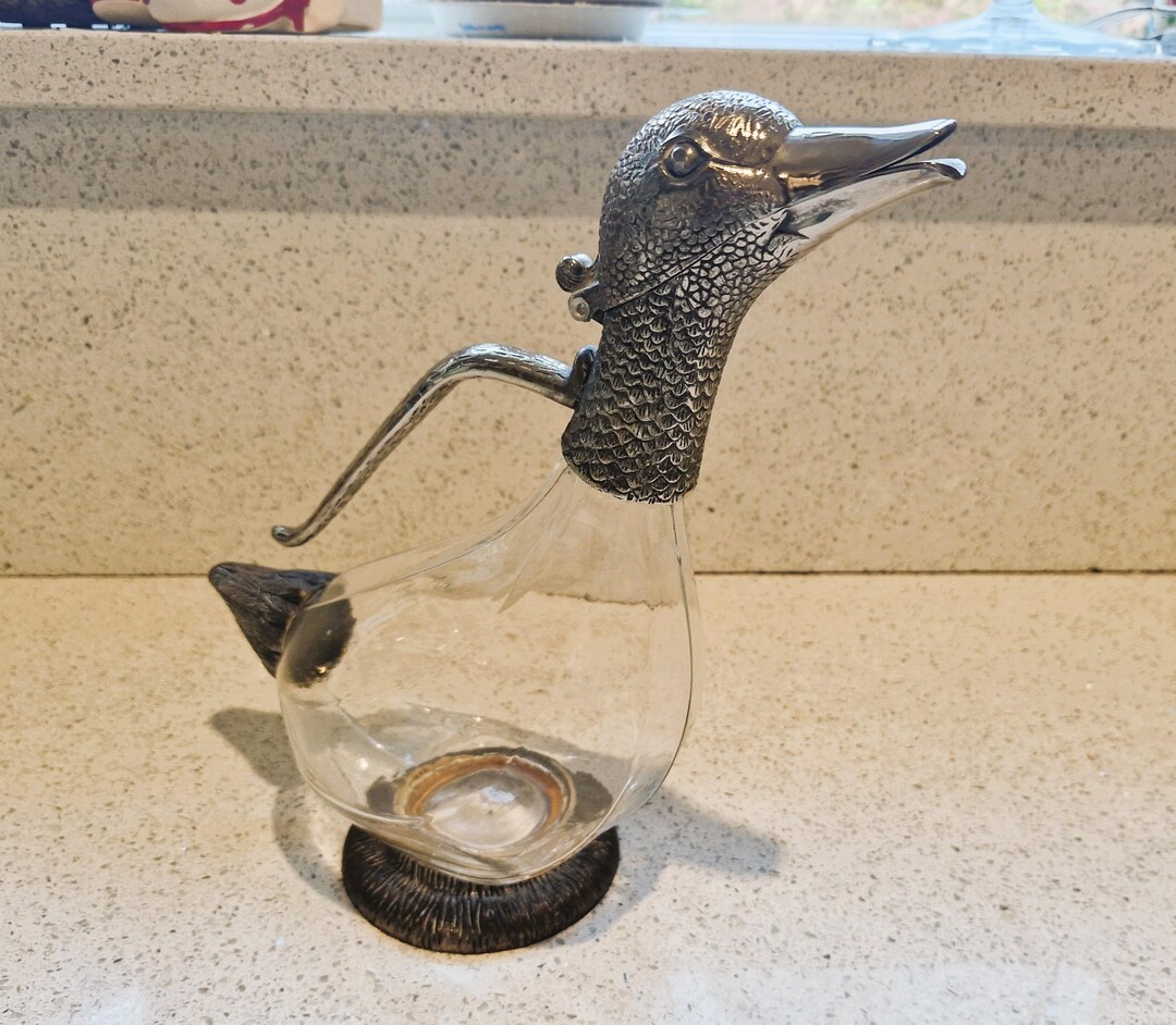 Duck Decanter, Carafe, Glass Duck Carafe, Duck Wine Decanter, Duck ...