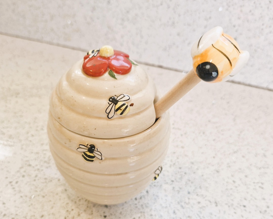 Vintage Bee Hive Honey Pot With Ceramic Bee Dipper - Etsy