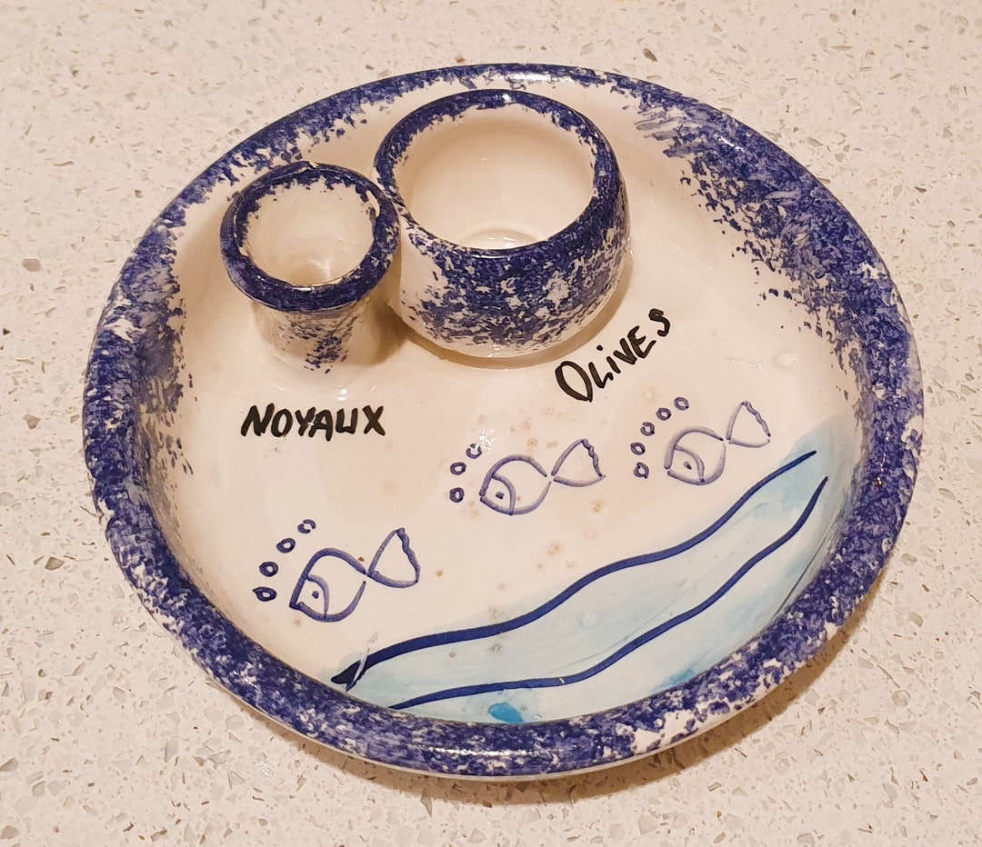 Vintage French Olive Dish, Olives, Pits, Noyaux, Blue and White, Hand ...