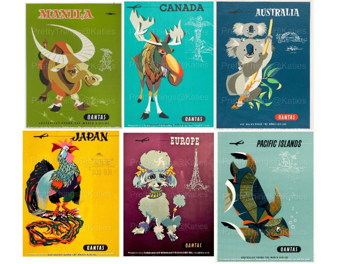 60s Vintage Qantas Travel Poster, Qantas 1960s Posters, Harry Rogers ...