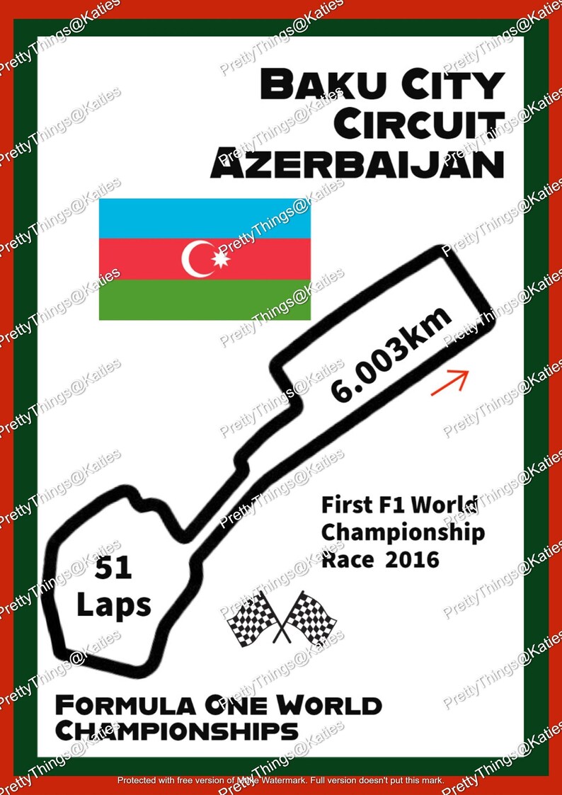 Baku F1 Track Outline Baku City Azerbaijan Grand Prix - Etsy