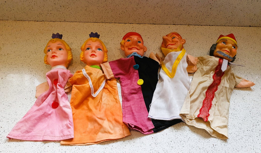 Vintage Hand Puppets, Punch and Judy, King, Queen, Princess, Jester ...