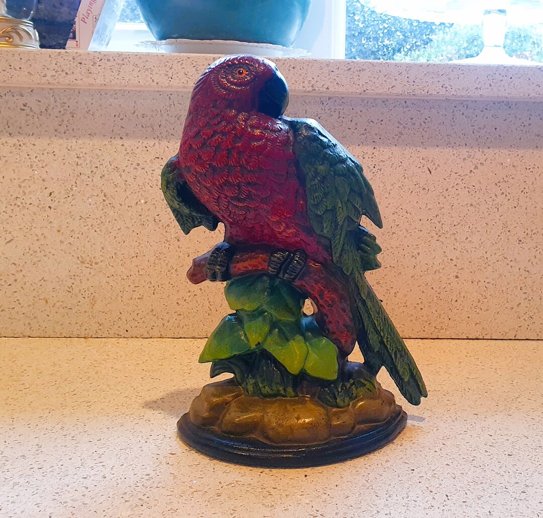 Vintage Cast Iron Parrot Door Stop: Colorful Mid-century Decor - Etsy