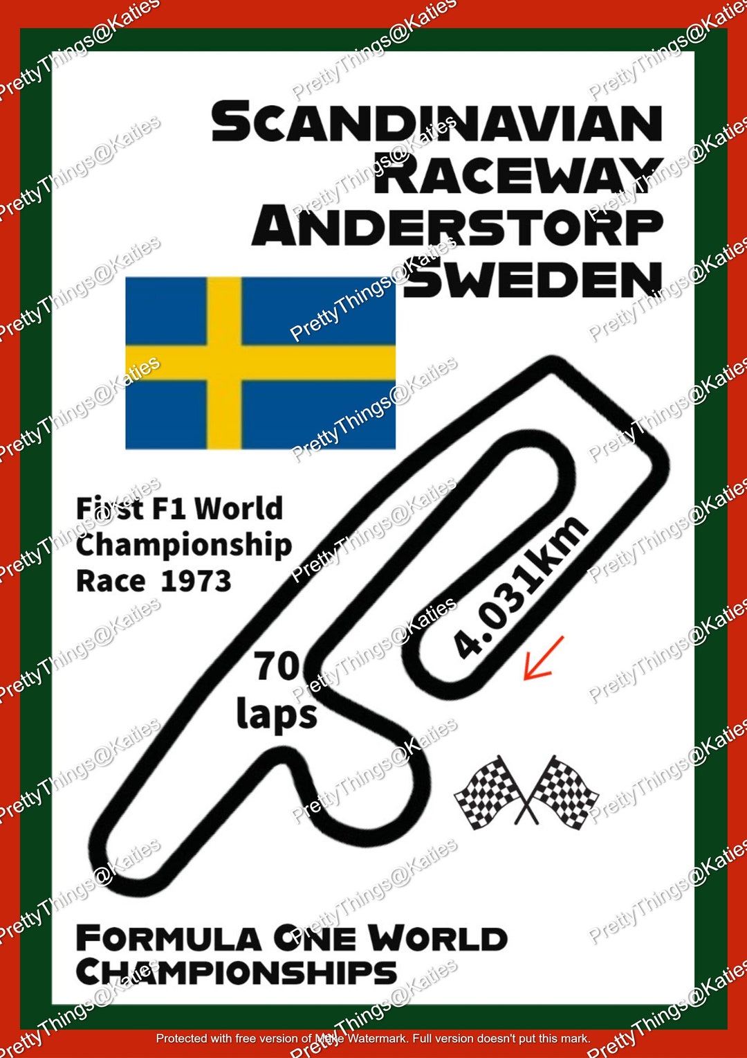 Scandanavian Raceway, F1 Track, F1 Track Outline, Anderstorp, Poster ...