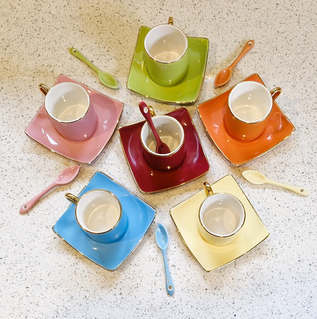Vintage Silea Harlequin Espresso Cups Set: Bone China With Gold Gilt - Etsy