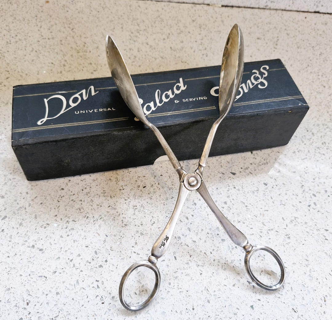 Vintage Silver Plated Salad Serving Tongs - Cooper Bros - Art Deco ...