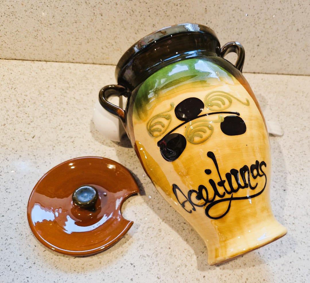 Large Vintage Olive Jar, Glazed, Stoneware, Ceramic Olives Jar, Pottery ...
