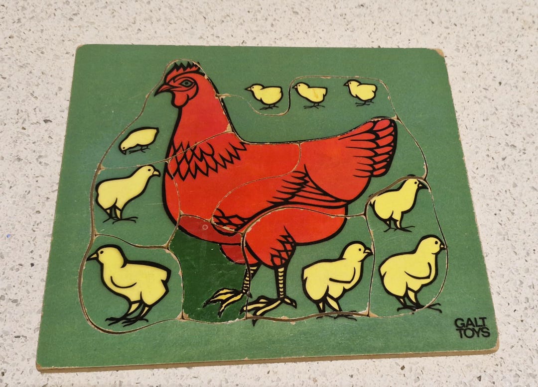 Vintage GALT Wooden Jigsaw Puzzle: Hen & Chicks, 70s Kitsch Decor - Etsy
