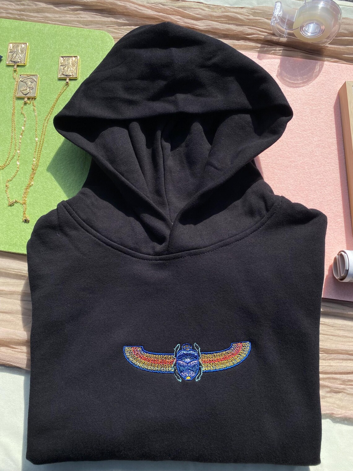 Embroidered Egyptian Scarab Hoodie - Etsy