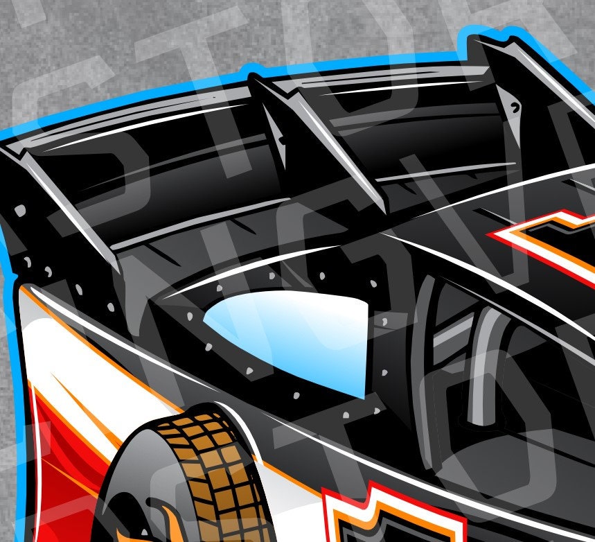 Cartoon Dirt Late Model Race Car Highly Detailed FULL COLOR Clip Art ...