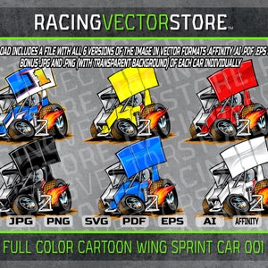 Cartoon Wing Sprint Car Race Car Highly Detailed FULL COLOR Clip Art ...