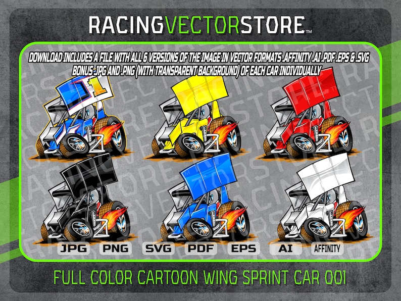 Cartoon Wing Sprint Car Race Car Highly Detailed FULL COLOR Clip Art ...