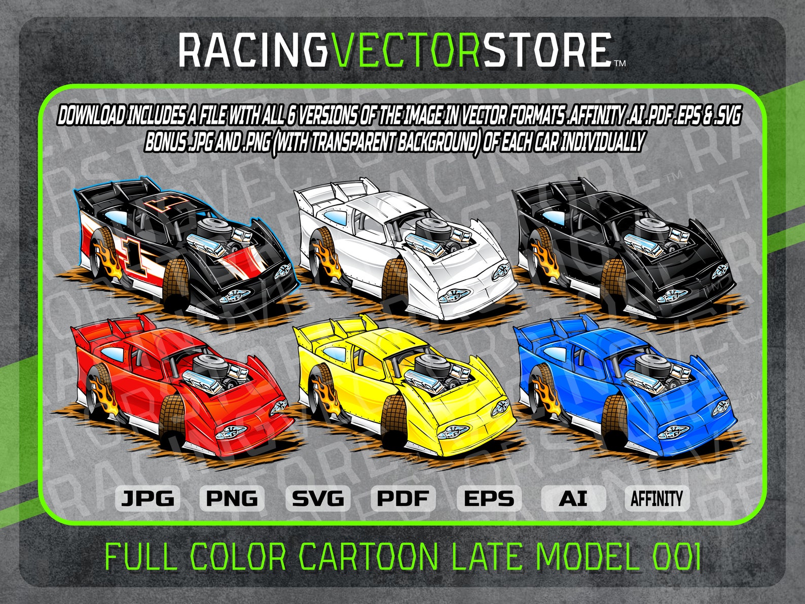 Cartoon Dirt Late Model Race Car Highly Detailed FULL COLOR Clip Art ...