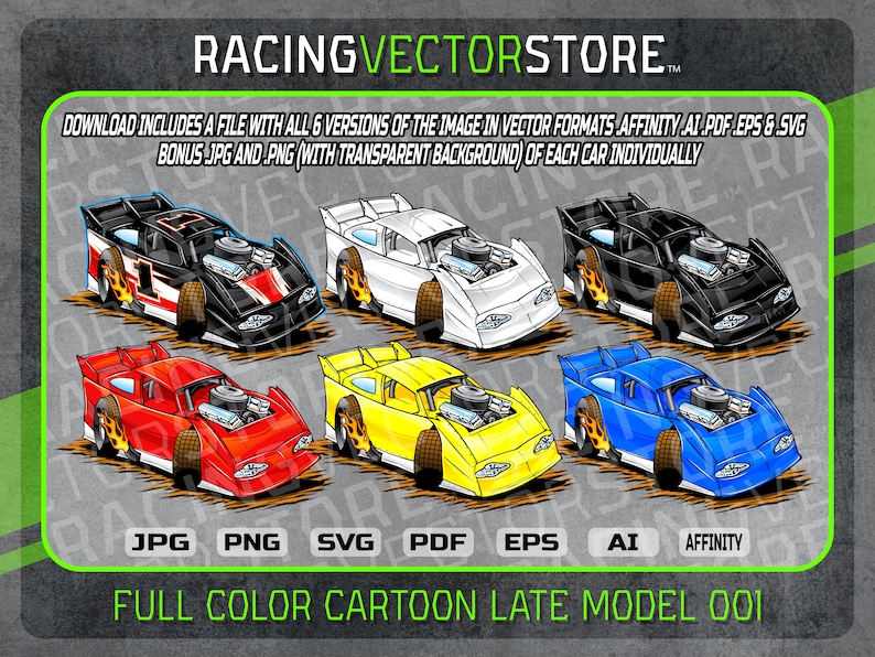 Cartoon Dirt Late Model Race Car Highly Detailed FULL COLOR Clip Art ...