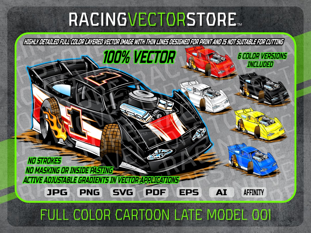 Cartoon Dirt Late Model Race Car Highly Detailed FULL COLOR Clip Art ...
