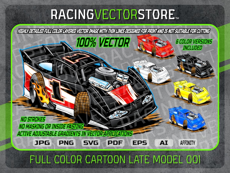 Cartoon Dirt Late Model Race Car Highly Detailed FULL COLOR Clip Art ...