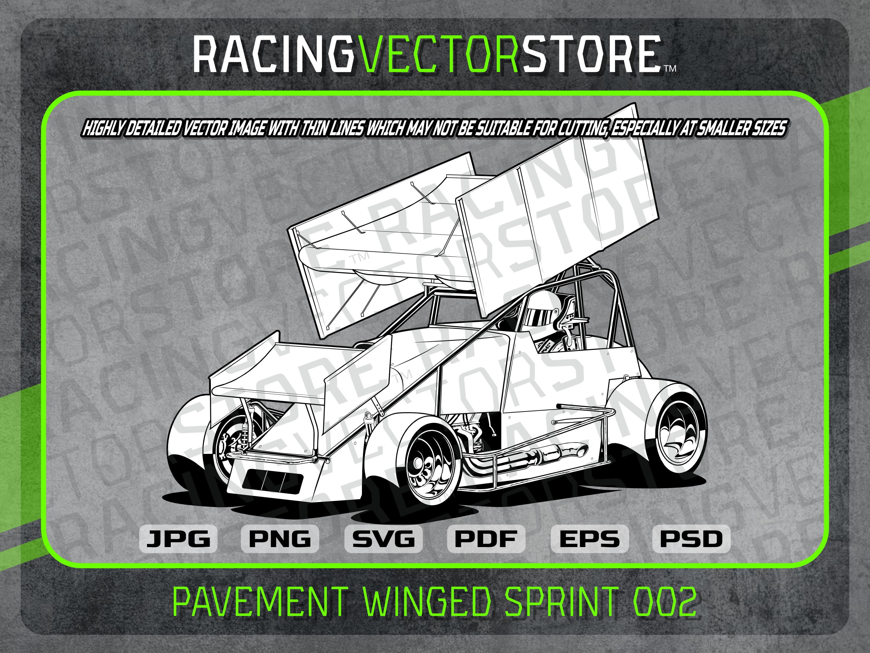 Pavement Winged Sprint Car Race Car Highly Detailed Image in .svg .ai ...