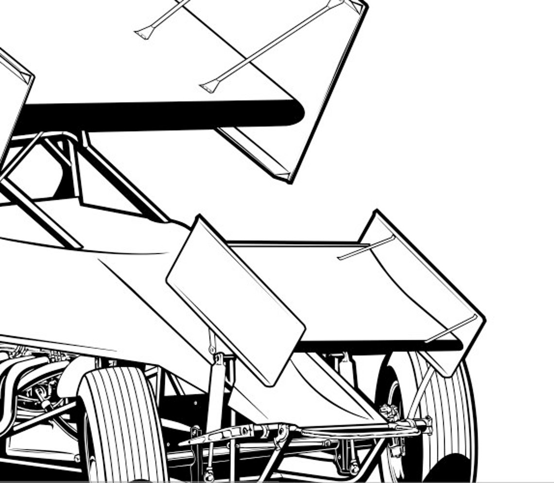 Dirt Track Winged Sprint Car Race Car Highly Detailed Image in .svg .ai ...