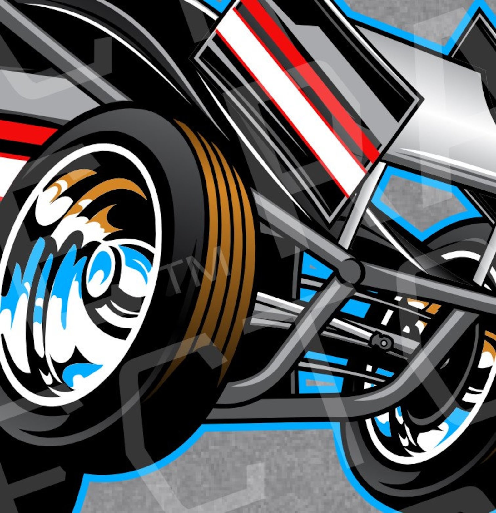 Cartoon Wing Sprint Car Race Car Highly Detailed FULL COLOR Clip Art ...