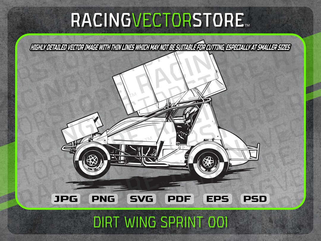 Winged Dirt Sprint Car Detailed Vector Image in .svg .ai .eps .pdf .png ...
