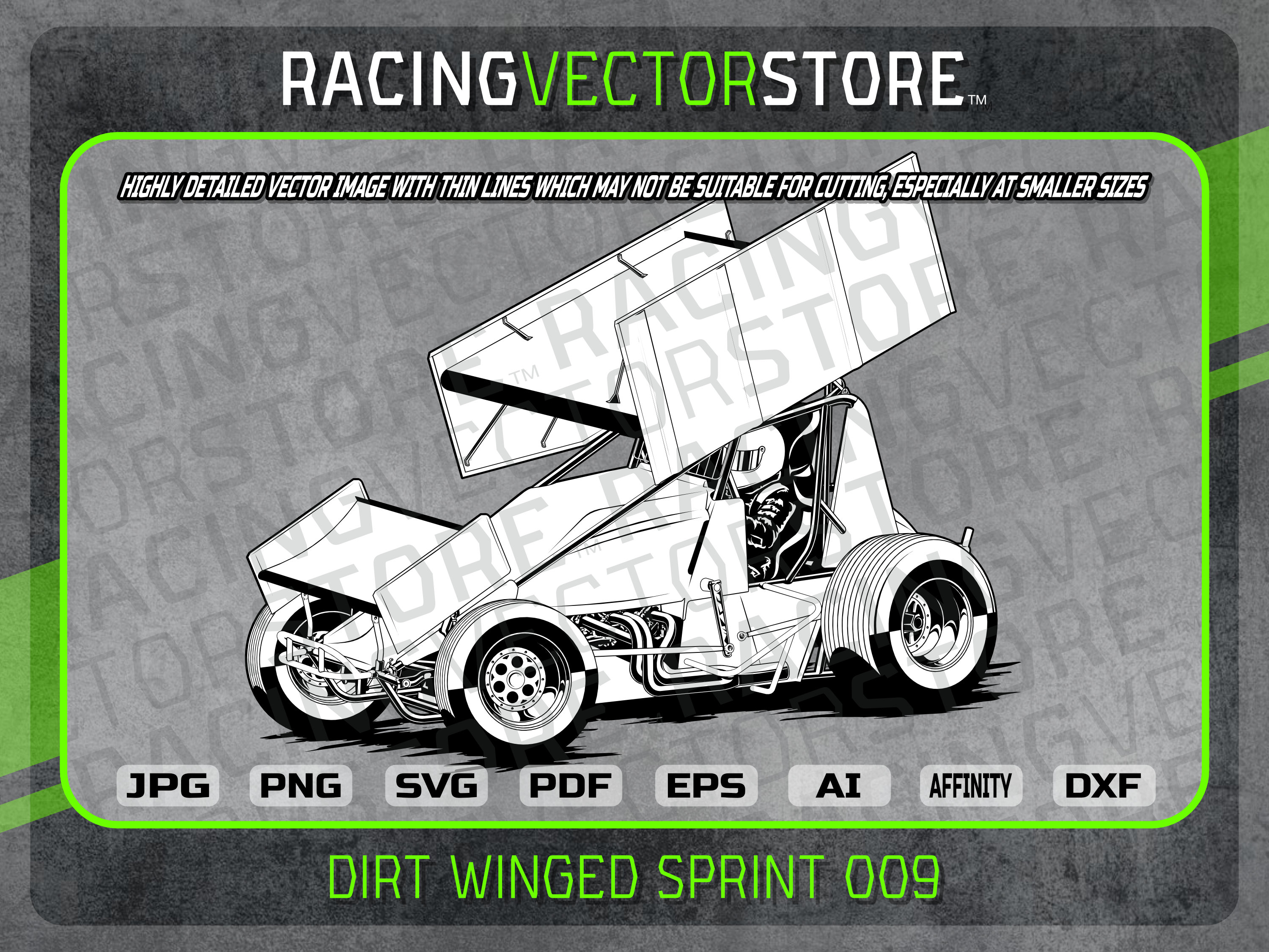 Dirt Winged Sprint Race Car Highly Detailed Vector Image in .svg .eps ...