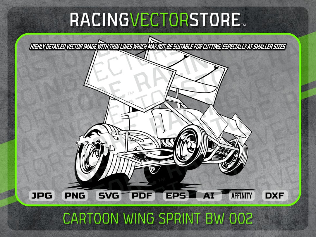 Cartoon Dirt Winged Sprint Race Car Highly Detailed Vector Clip Art ...