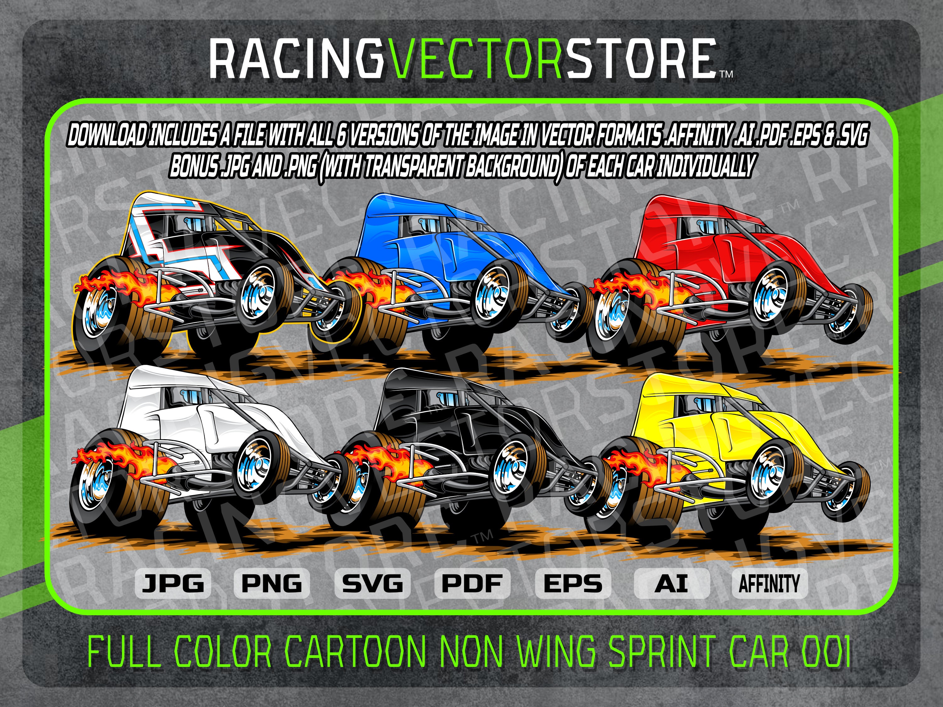 Cartoon Non Wing Sprint Car Race Car Highly Detailed FULL COLOR Clip ...