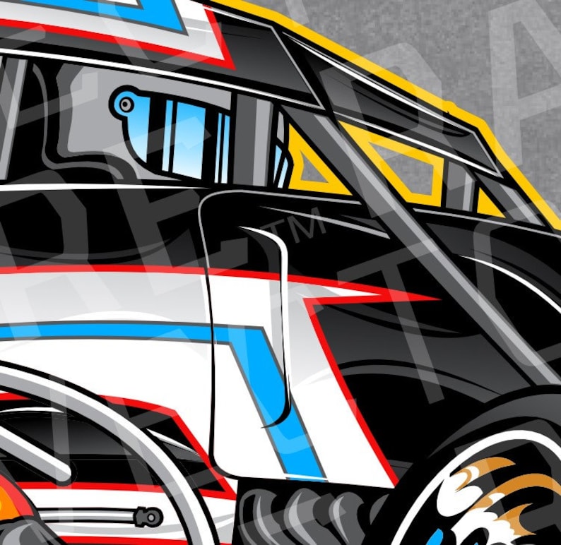 Cartoon Non Wing Sprint Car Race Car Highly Detailed FULL COLOR Clip ...