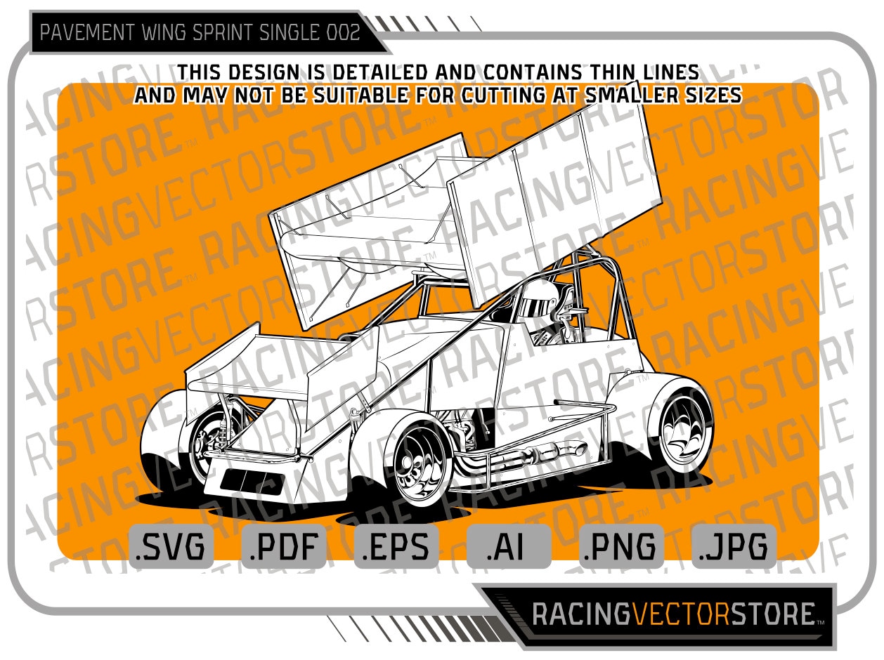 Pavement Winged Sprint Car Race Car Highly Detailed Image in .svg .ai ...